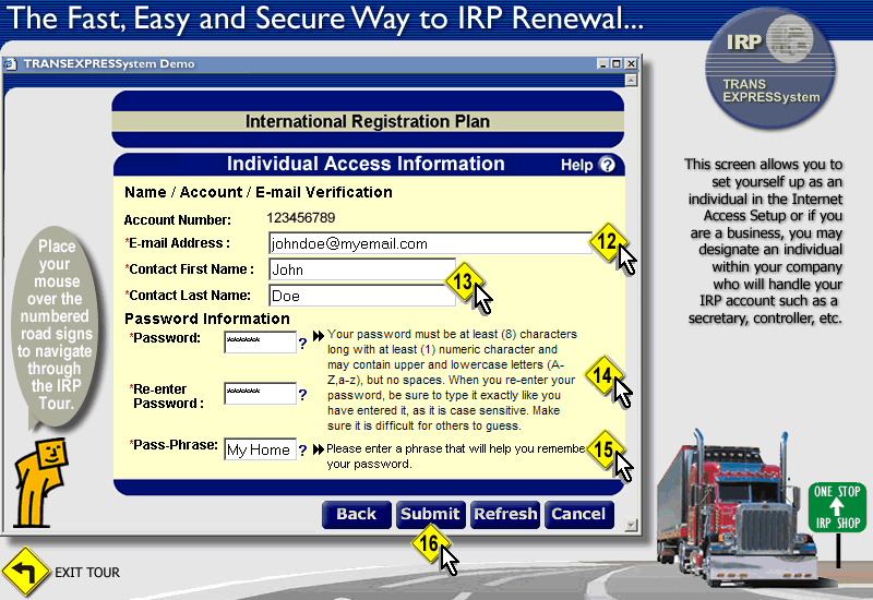 NORTH CAROLINA DMV - TRANSEXPRESSystem - IRP ACCOUNT SETUP DEMO